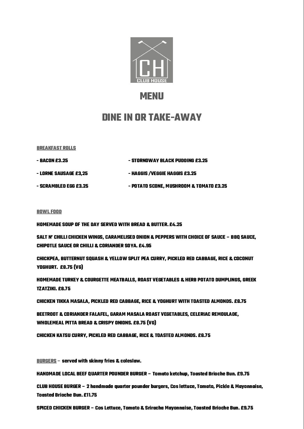 Our Seasonal Menu – Club House